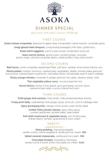 Menu – ASOKA Restaurant, Bar & Lounge