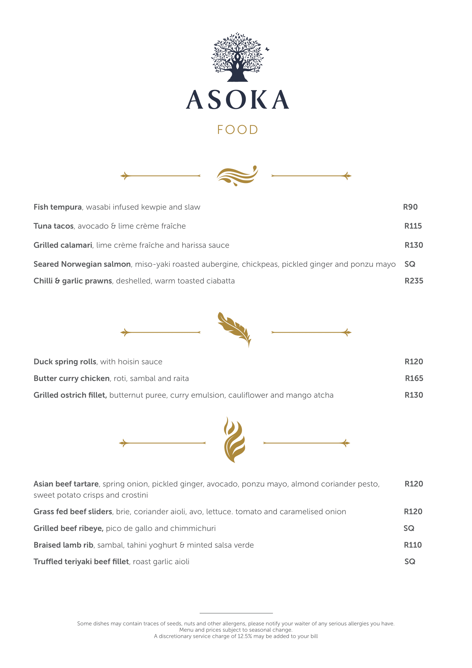 Menu – ASOKA Restaurant, Bar & Lounge