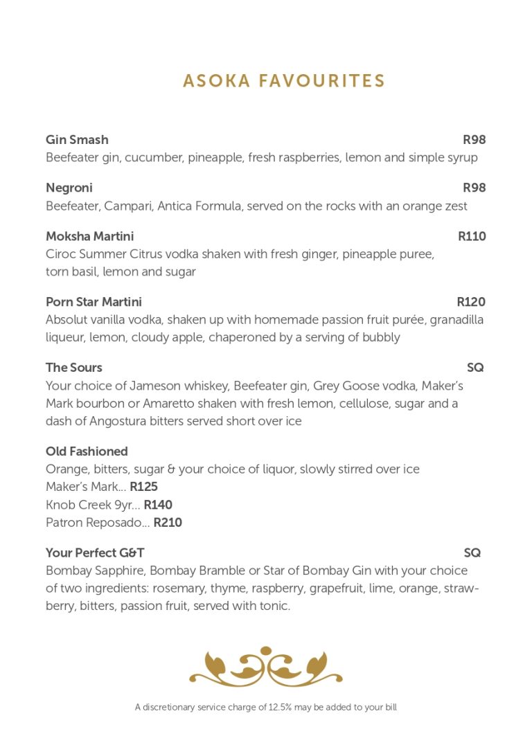 Menu – ASOKA Restaurant, Bar & Lounge