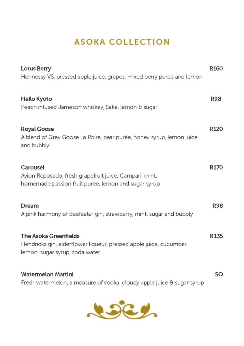 Menu – ASOKA Restaurant, Bar & Lounge