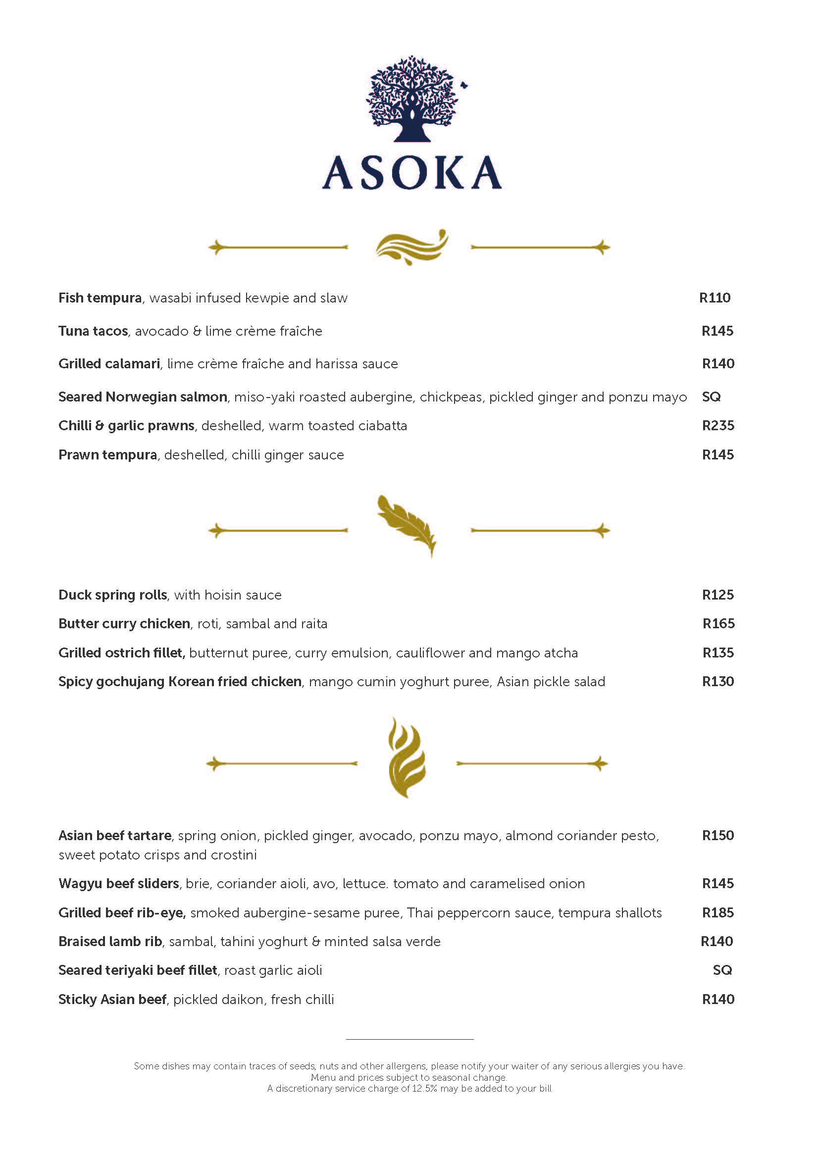Menu – ASOKA Restaurant, Bar & Lounge