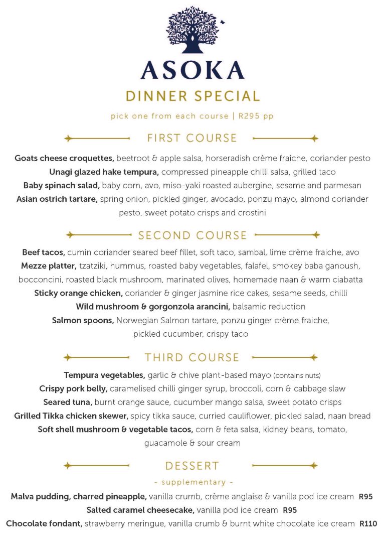 Menu – ASOKA Restaurant, Bar & Lounge